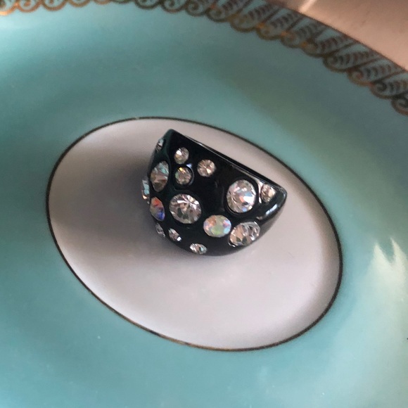 Vintage | Jewelry | Vintage Black Lucite Ring With Rhinestones | Poshmark